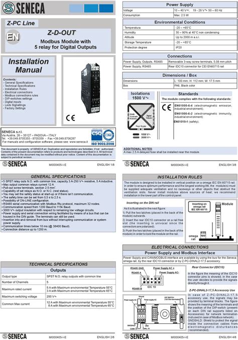 SENECA Z D OUT INSTALLATION MANUAL Pdf Download ManualsLib