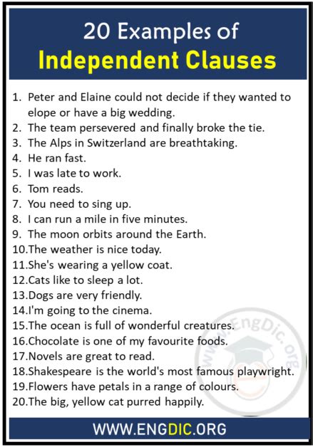 20 Examples Of Independent Clauses Engdic