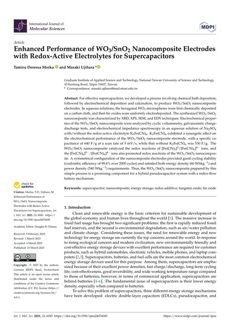Pdf Enhanced Performance Of Wo3 Sno2 Nanocomposite Electrodes With Redox Active Electrolytes