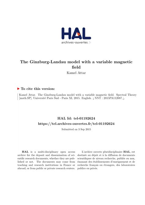 Pdf The Ginzburg Landau Model With A Variable Magnetic Field