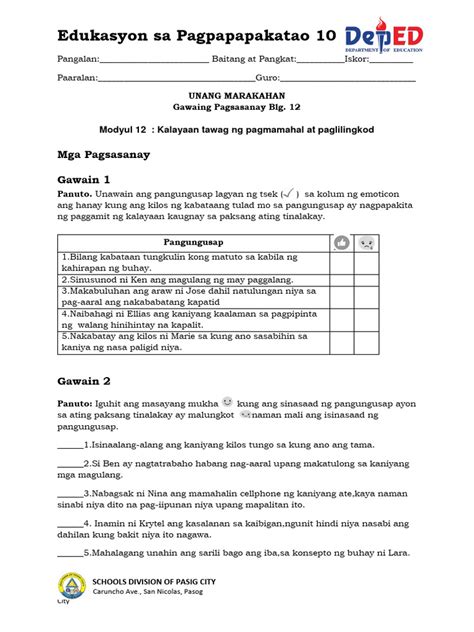 Esp 10 Q1 G Pagsasanay 12 Pdf