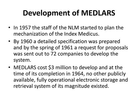 Medlars Medical Literature Analysis And Retrieval System Ppt