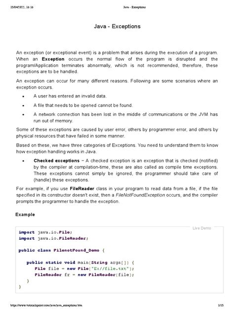 Java Exceptions Pdf Java Programming Language Class Computer
