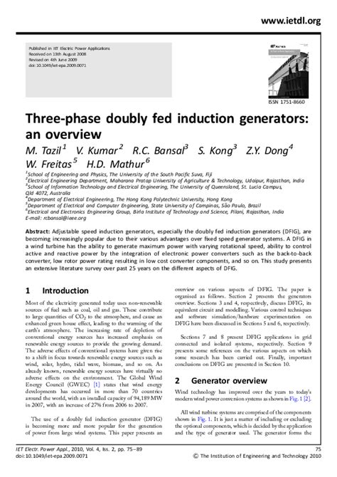 Pdf Three Phase Doubly Fed Induction Generators An Overview
