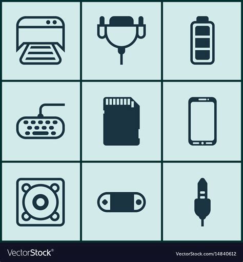 Set Of 9 Computer Hardware Icons Includes Vector Image