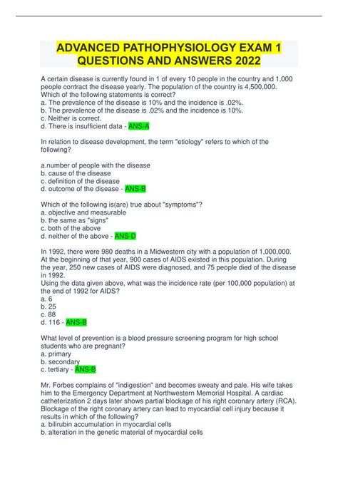 Advanced Pathophysiology Exam 1 Questions And Answers 2022 Advanced