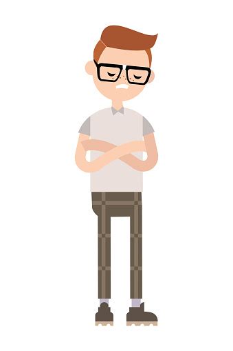 Sad Offended Nerd Wearing Broken Glasses Cartoon Illustration