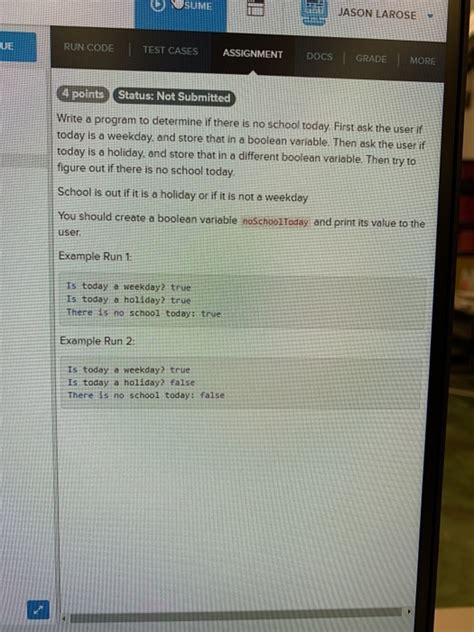 Solved Dusume Jason Larose Ue Run Code Test Cases Assignment