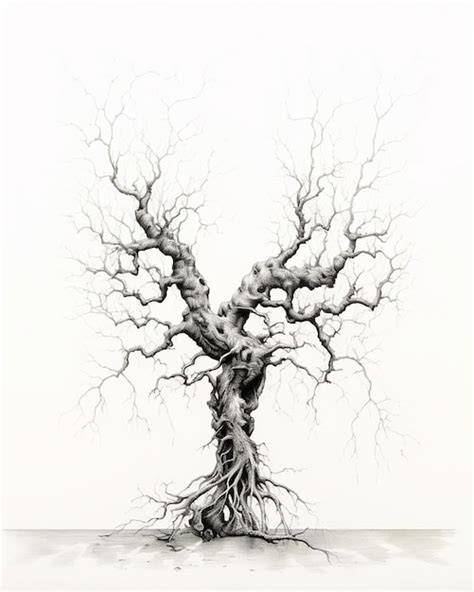 Premium Photo The Tree Is Old Dry Hollow Branches Drawing Engraving