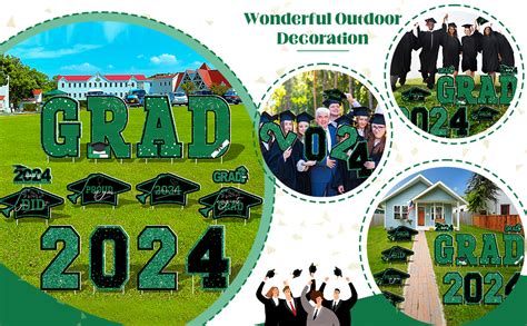 14 Pcs Graduation Outdoor Decor Green Glitter