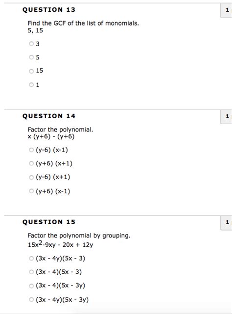 Solved Find The GCF Of The List Of Monomials Chegg Com