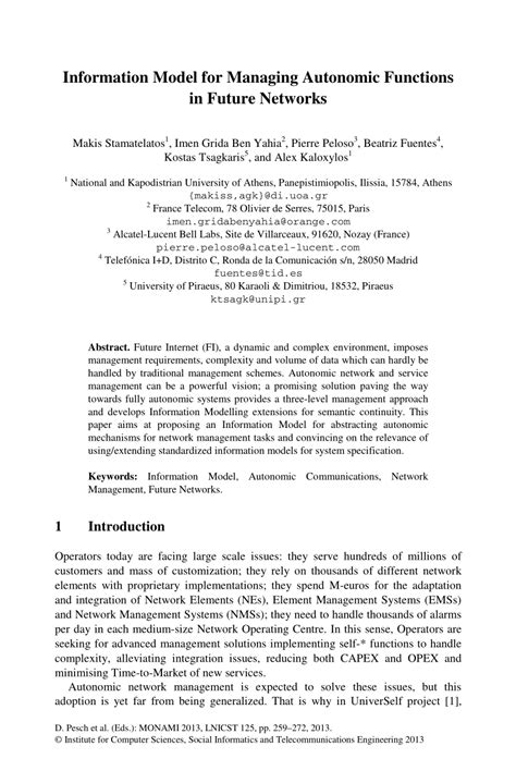 Pdf Information Model For Managing Autonomic Functions In Future Networks