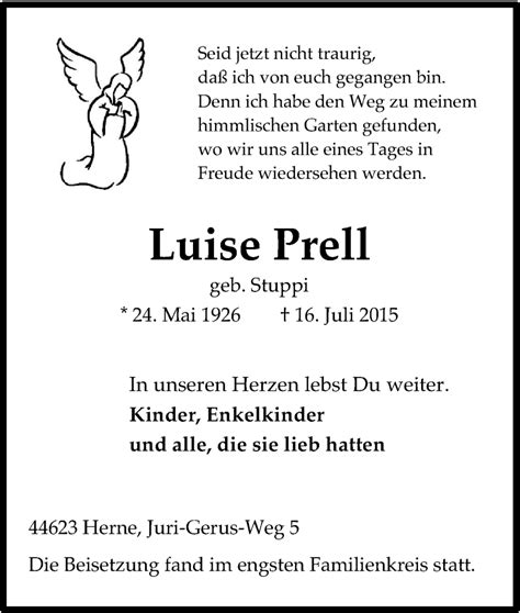 Traueranzeigen Von Luise Prell Trauer In Nrwde