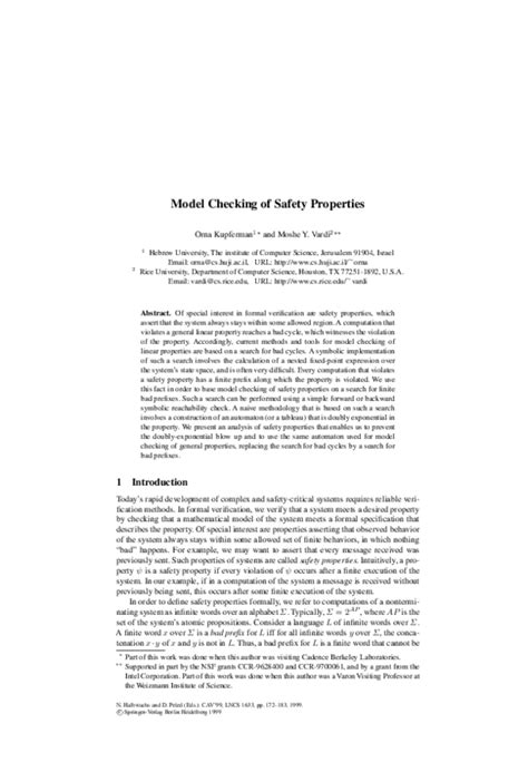 Pdf Model Checking Of Safety Properties