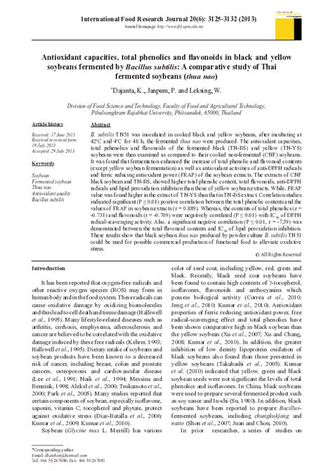 Pdf Antioxidant Capacities Total Phenolics And Flavonoids In Black And Yellow Soybeans