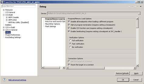 Ccsek Tm4c1294xl Ccs 7 Reset The Target On A Connect Has No Effect When Loading A Program