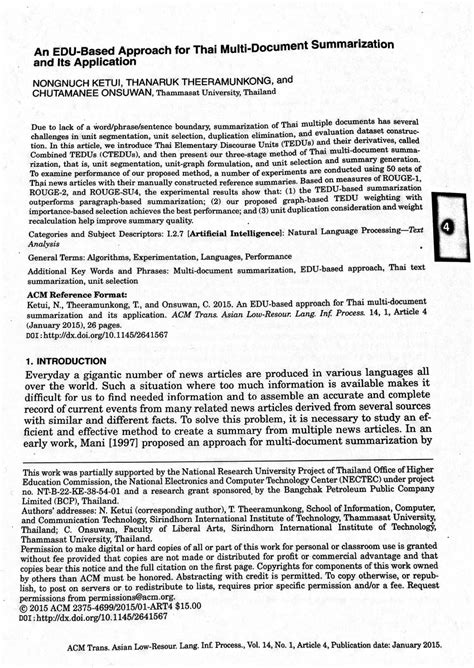 Pdf An Edu Based Approach For Thai Multi Document Summarization And