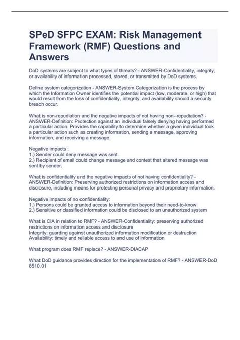 Sped Sfpc Exam Risk Management Framework Rmf Questions And Answers Sped Sfpc Stuvia Us