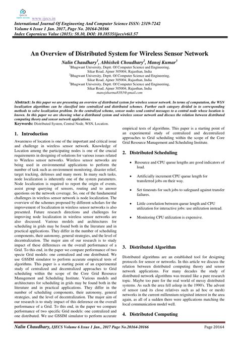 Pdf An Overview Of Distributed System For Wireless Sensor Network