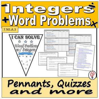 Solve Integer Word Problems All Operations Quizzes Pennants And More