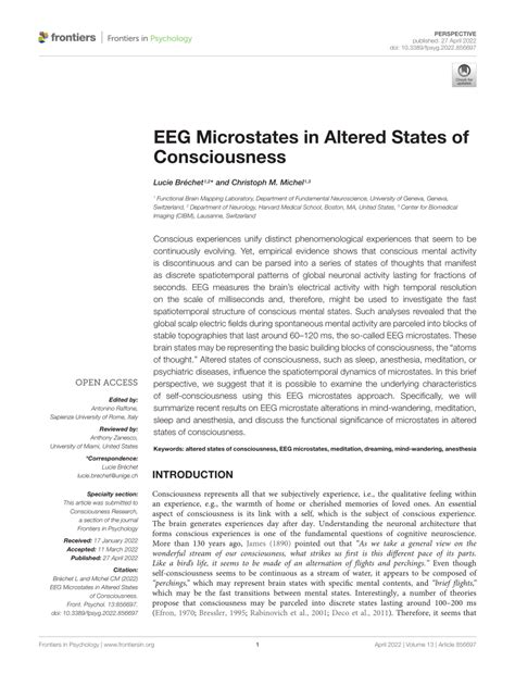 Pdf Eeg Microstates In Altered States Of Consciousness