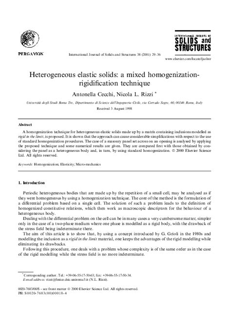 Pdf Heterogeneous Elastic Solids A Mixed Homogenization Rigidification Technique