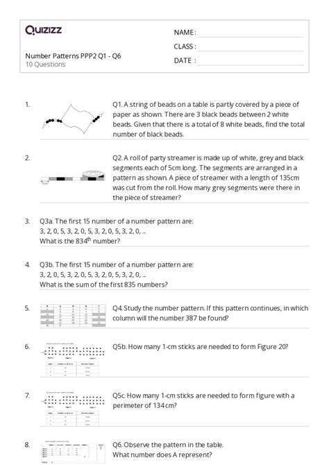 50 Number Patterns Worksheets For 6th Grade On Quizizz Free And Printable