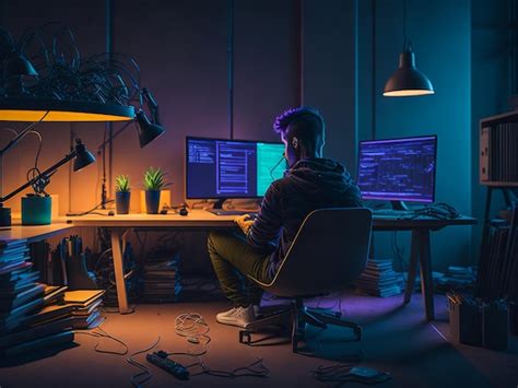 Premium Ai Image Student Doing Coding On His Computer Setup With Premium Ai Image Student Doing Coding On His Computer Setup With
