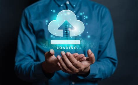 Businessman Holding Virtual Glowing Cloud Computing To Download And Loading Data Information And