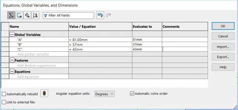 Hướng dẫn sử dụng Equations trong Solidworks