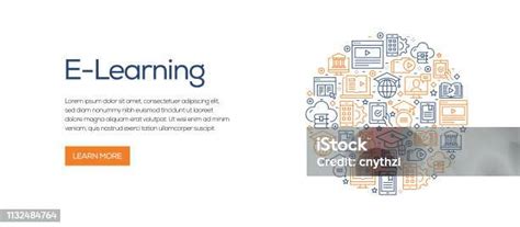 라인 아이콘이 있는 전자 학습 관련 배너 템플릿입니다 광고 헤더 웹 사이트에 대 한 현대 벡터 일러스트 웹 회의에 대한 스톡 벡터 아트 및 기타 이미지 Istock