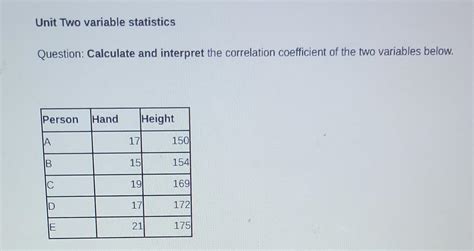 solved college level grade 12 unit two variable statis can