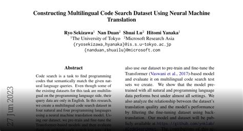 Paper Page Constructing Multilingual Code Search Dataset Using Neural