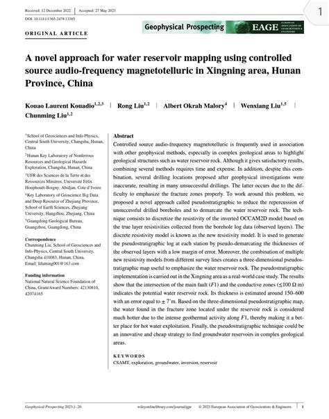 Pdf A Novel Approach For Water Reservoir Mapping Using Controlled Source Audio‐frequency