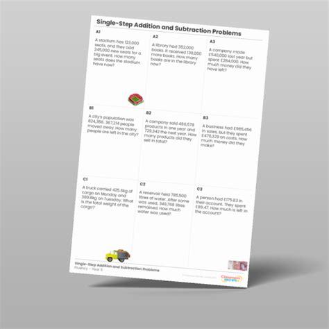Year 5 Single Step Addition And Subtraction Problems Fluency Matrix Resource Classroom Secrets