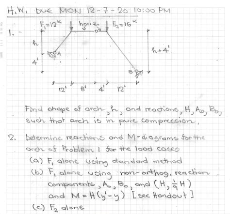 1 Find The Shape Of Arch H And Reactions H Ay Chegg Com
