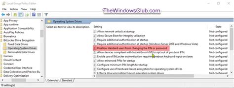 Disallow Standard Users From Changing BitLocker PIN Password