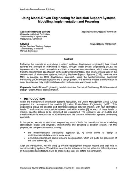 Using Model Driven Engineering For Decision Support Systems Modelling