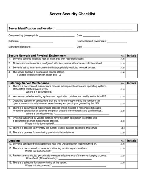 server security checklist pdf server computing vulnerability