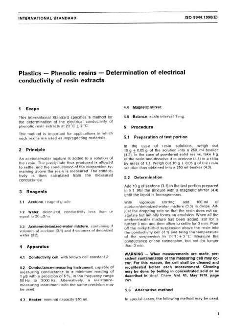 ISO Plastics Phenolic Resins Determination Of Electrical Conductivity Of Resin