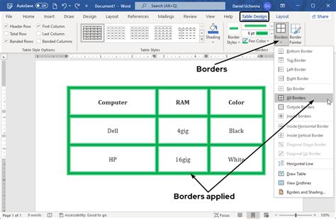 Table Border Styles And Color