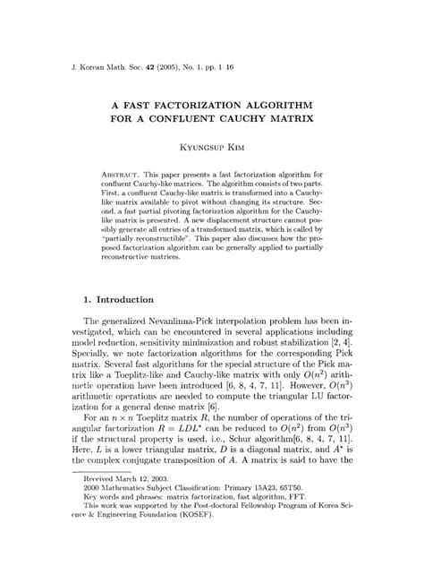 pdf a fast factorization algorithm for a confluent cauchy matrix