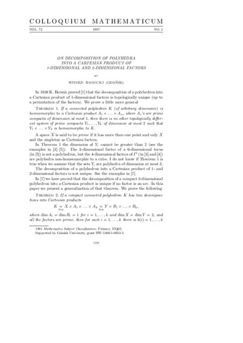 Pdf On Decomposition Of Polyhedra Into A Cartesian Product Of 1 Dimensional And 2 Dimensional