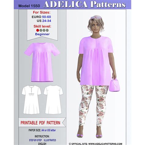 Plus Size Loose Fit Summer Tunic Sewing Pattern Pdf For Sizes 24 34 Us