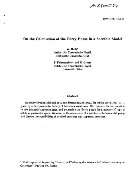 Pdf On The Calculation Of The Berry Phase In A Solvable Model