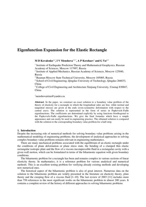 Pdf Eigenfunction Expansion For The Elastic Rectangle
