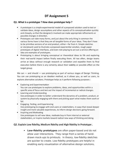 Dt Assignment 5 • A Prototype Is A Simple Experimental Model Of A Proposed Solution Used To