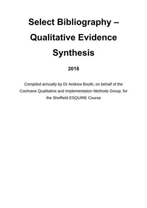 Pdf Select Bibliography Qualitative Evidence Synthesis Dokumen Tips