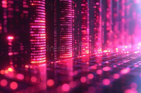 Futuristic Digital Matrix With Glowing Neon Lights And Grids For