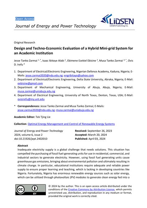 Pdf Design And Techno Economic Evaluation Of A Hybrid Mini Grid